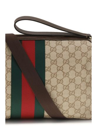 Gucci Mens Shoulder Bag Gg Coated Canvas Web Stripe Beige Fabric