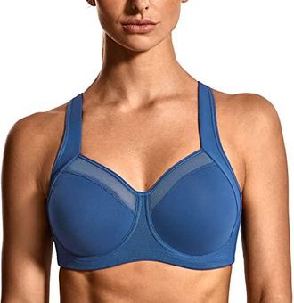 Syrokan Soutien Gorge Sport Femme Maintien Extreme avec Armature Dos Nageur Impact Elevé Non Rembourré Bleu Nuit 105C