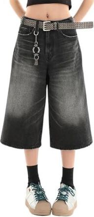ORANDESIGNE Short Jean Baggy Femme Jean Court Taille Haute Jambe Large Jorts Y2K D&eacute;contract&eacute; V&ecirc;tements D&Eacute;t&eacute; C Noir S