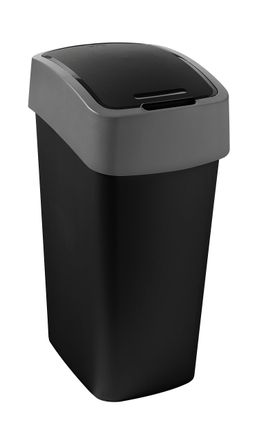 Curver 229411 Flip Bin Abfalleimer, Kunststoff, Schwarz/Silber, 29,4 x 37,6 x 65,3 cm, 50 l