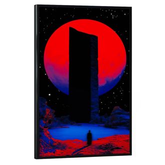 artboxONE Poster mit schwarzem Rahmen 90x60 cm Reise Kosmische Aura des Roten Mondes - Bild Collage kosmisch Kosmos