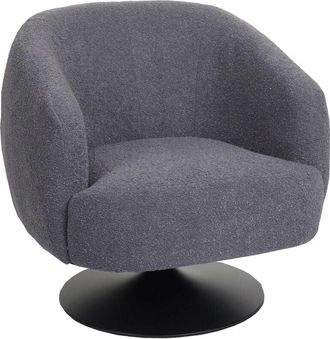 Hhg Lounge-Sessel 067, Cocktailsessel Sessel drehbar, Bouclé Stoff Metall dunkelgrau