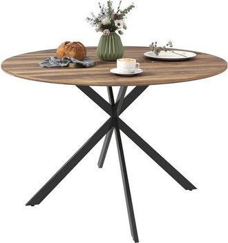 HOMCOM Table &agrave; Manger Ronde pour 4 Personnes Table de Cuisine 120 cm Style Industriel avec Plateau Aspect Bois et pi&egrave;tement crois&eacute; en Acier, Marron