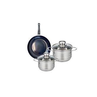 Fackelmann ELO 9710250 Batterie de cuisine 3 pi&egrave;ces, Ensemble de 1 Po&ecirc;le de cuisson 20 cm et 2 faitouts 14 et 16 cm Elo Prima Brillant, inox, induction, Noir