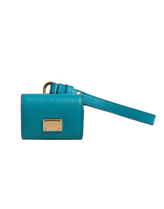Dolce & Gabbana Unisex Green Logo Plaque Leather Gold Metal Strap Airpods Case Accessory