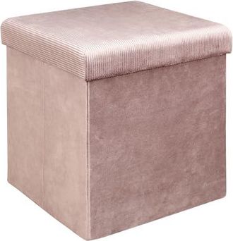 The Home Deco Factory HD6812 Coffre Pouf Pliable Velours Côtelé Rose, Rangement Pratique, Design Moderne, Salon ou Chambre, 38 x 38 x 38 cm, Rose Poudre