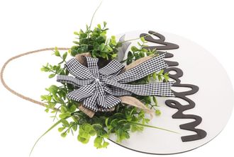 DOITOOL Fr&uuml;hlings T&uuml;rkranz mit 3D Holzblumen H&auml;ngendes Willkommensschild mit Schleife Landhausstil Haust&uuml;rdekoration f&uuml;r Innen Au&szlig;en