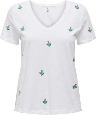 Only Damen ONLKETTY S/S V-Neck TOP Box JRS T-Shirt, Bright White/AOP:Cactus, X-Small
