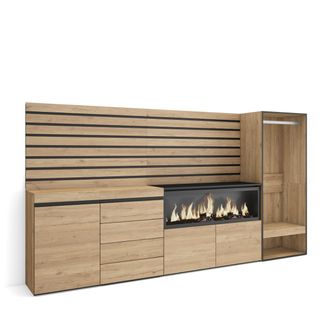 Skraut Home | Sideboard, Kommode | Aufbewahrungsschrank | 274x145x35 cm | F&uuml;r Schlafzimmer, Zimmer | Elektrokamin XXL | Kommode mit Schubladen | Offener Kleidersc