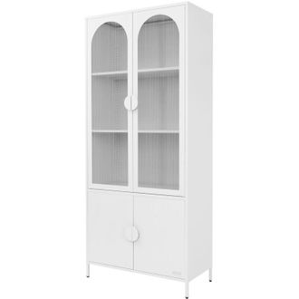 ML Design ML-Design Armoire Vitr&eacute;e Haute 80x185x40 cm en Acier Blanc avec 4 &Eacute;tag&egrave;res/Casiers et 4 Portes Meuble de Rangement sur Pieds Vitrine M&eacute;tallique de