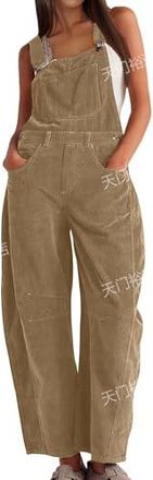 Generic Salopette ample en velours c&ocirc;tel&eacute; pour femme, combinaison r&eacute;glable avec poches, caf&eacute;, XXL