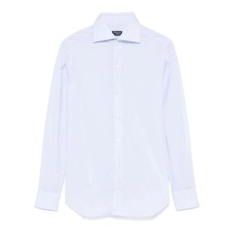 Finamore Hellblaues Baumwollhemd mit Knopfleiste - - Shirts - Herren - Blau - 3XL