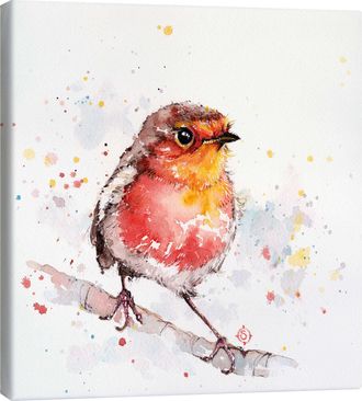 Posterlounge Abenteuerlustiges Rotkehlchen Leinwandbild von Sillier Than Sally 30 x 30 cm Weiß Wandbilder Wanddeko