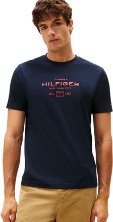 Tommy Hilfiger Herren T-Shirt Kurzarm Stack Graphic Tee mit Rundhalsausschnitt, Blau (Desert Sky), XXXL
