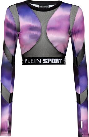 Plein Sport Femme, Sport, Violet, Taille: 36 FR Jacquard Long Sleeve Cropped Top