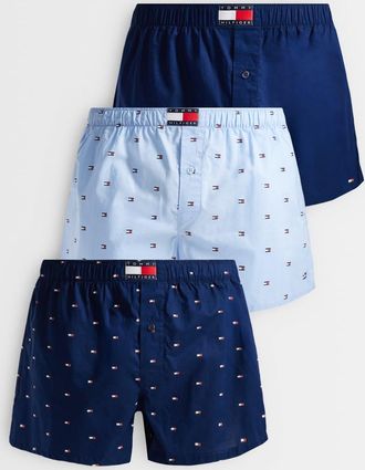 Tommy Hilfiger heritage 3er-Pack gewebte Boxershorts in Marineblau/Blau-Multi
