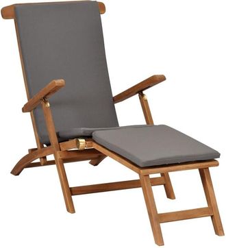 vidaXL Vidaxl - Liegestuhl mit Auflage Dunkelgrau Massivholz Teak