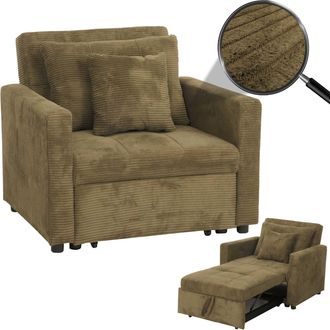 Mendler Schlafsessel HWC-L90, Klappsessel Gästebett Relaxsessel, Liegefläche 200x100cm Stoff/Textil Cord - grün