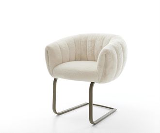 DELIFE Freischwinger Jada-Flex Pl&uuml;sch Creme-Wei&szlig; Freischwinger flach Effektfinish Titan Taschenfederkern, Esszimmerst&uuml;hle