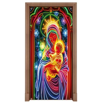 Generic T&uuml;rabdeckung - T&uuml;rabdeckung f&uuml;r Weihnachten, Kunstszene, gro&szlig;e Leinwand aus religi&ouml;sem Stoff, fluoreszierend, f&uuml;r Fotografie von Veranda, f&uuml;r Innen un