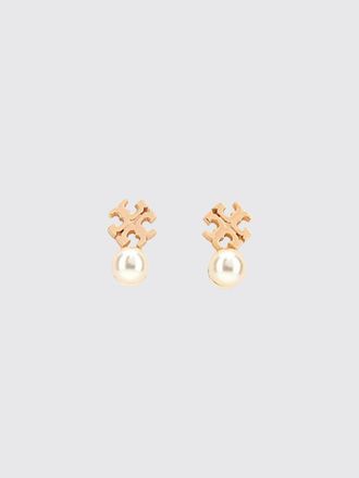 Tory Burch Clous doreilles Double T en laiton plaqu&eacute; or avec perles