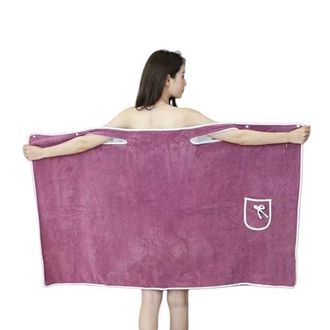 Generic Jupe de douche portable grande taille pour femme, serviette de bain, peignoirs en polaire corail, avec poche &agrave; noeud, violet/rouge, Taille unique