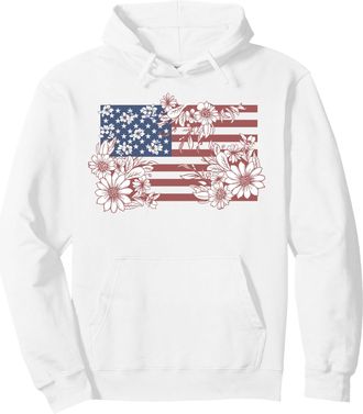 Trendy Apparel USA Unites States of America Flower Flag Pullover Hoodie