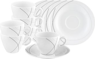 SELTMANN WEIDEN Trio Highline Kaffeetassen mit Untertassen 6er Set, 230 ml, Tassen mit passenden Untertellern f&uuml;r 6 Personen, Feine schwarz-graue Linien, Sp&uuml;lmaschine