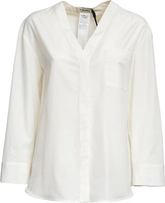Max Mara Femme, Blouses et Chemises, Blanc, Taille: 36 FR Camicia scollo V manica lunga