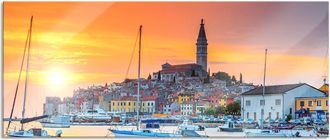 Pixxprint Glasbild Panorama, Wandbild aus Echtglas, Kroatische Hafenstadt, 120x50 cm, inkl. Aufhängung und Abstandshalter