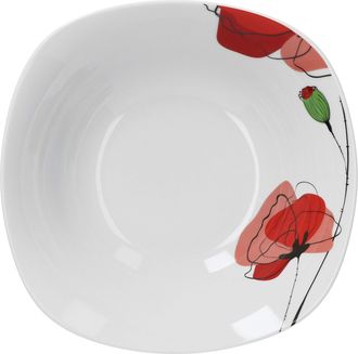 Van Well | Servierschale Monika 1.25L | quadratische Buffet-Schale | XL-Servierteller für Salat & Dessert | abstraktes Porzellan-Geschirr | Gastro | Mohn-Blume