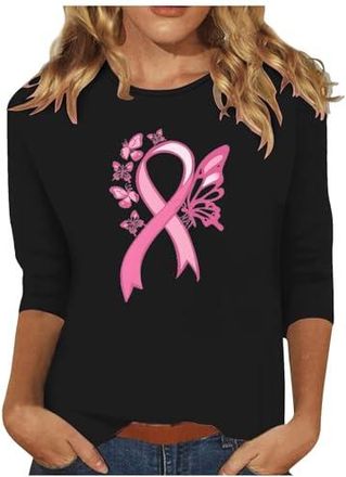 Generic Cancer du Sein Octobre Rose T-Shirt Ruban Rose de Sensibilisation au Cancer du Sein dOctobre Tunique Tops De Grande Taille Femmes Streetwear