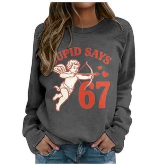Generic 2026 Sweat-shirt &agrave; imprim&eacute; de lettres pour la Saint-Valentin, coupe ample, col rond, manches longues, confortable, usage quotidien, tissu tricot&eacute; doux