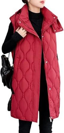 Generic Gilet bouffant &agrave; capuche pour femme - Sans manches - Capuche amovible - Fermeture &eacute;clair - Matelass&eacute; - V&ecirc;tement dext&eacute;rieur dhiver, Rouge, 3XL