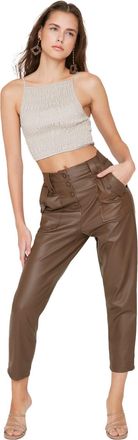Trendyol Damen Design Normal Waist Straight Pants, Braun, 36 EU