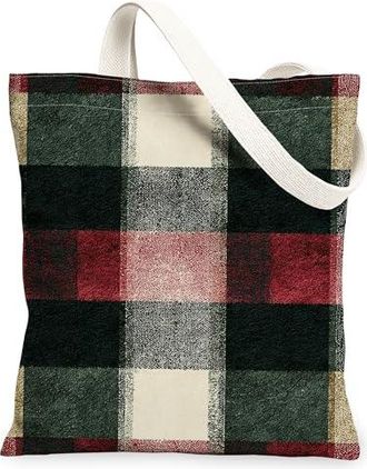 Generic Sacs fourre-tout en toile &agrave; carreaux, motif &agrave; carreaux rustiques, sacs d&eacute;picerie r&eacute;utilisables, vintage, l&eacute;gers, lavables avec bandouli&egrave;re, Rouge, 13x