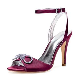 Generic Chaussures De Mariage À Talon Haut Sandales Élégant Bout Ouvert Sexy Mariée Dress Fête High Heels 10.5Cm,Burgundy,40 EU