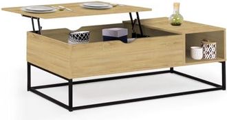 IDMarket Table Basse Plateau relevable rectangulaire Detroit avec rangements Design Industriel