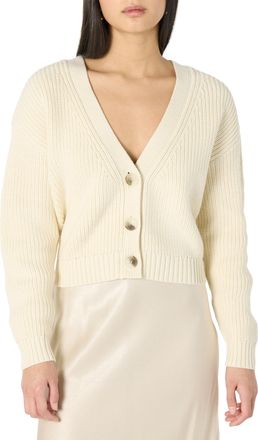 The Drop Sari Cropped Button-Front Cardigan Strickjacken, Whisper White, XS