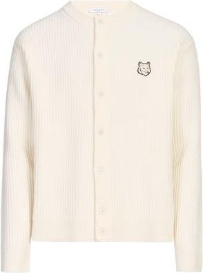 Maison Kitsuné Woll gerippte Strickjacke - Beige