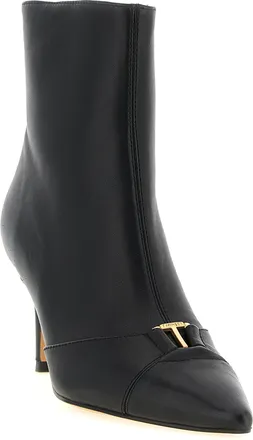 Twin-Set Gold Logo Stiletto Ankle Boot - Black