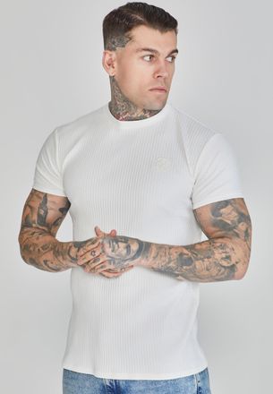 Siksilk Herren weißes geripptes T-Shirt M