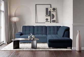 Selsey Couch 258x212 cm Ecksofa mit Schlaffunktion und Bettkasten, Modular Sectional Sofa, Stoff Verita Dunkelblau, Verstellbare Kopfstützen, Komfort & Stil 
