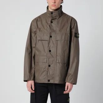 Stone Island Braune Field Jacket aus gewachstem Baumwoll-Canvas