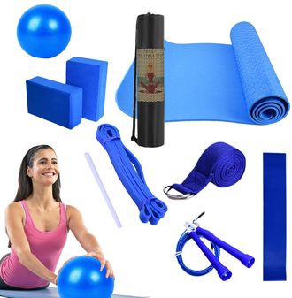 Generico Etabliert f&uuml;r Anf&auml;nger, Yoga-Set f&uuml;r Anf&auml;nger, &Uuml;bungsmatte mit Yoga-Bl&ouml;cken, Fitnessger&auml;te f&uuml;r Frauen und M&auml;nner, inklusive Latex-Widerstandsband, D-B