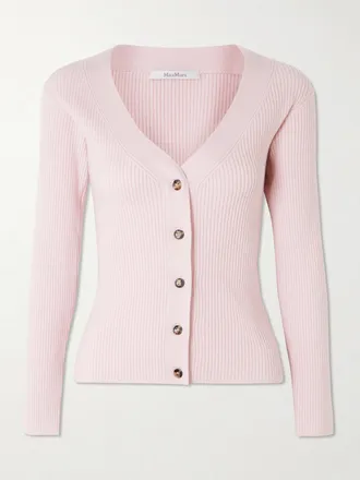Max Mara Cardigan En Laine Mélangée Côtelée Gioiosa - Rose