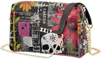 Mnsruu Sacs à bandoulière vintage en cuir pour femme, motif tête de mort avec tournesols