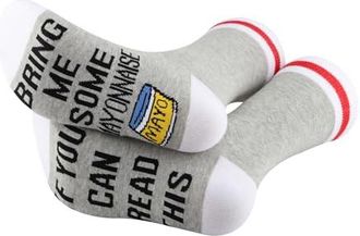 Generic PYOUL 1 paire de chaussettes unisexes, gris, taille unique pour amateurs de mayonnaise avec inscription « If You Can Read This Bring Me Some Mayonnais