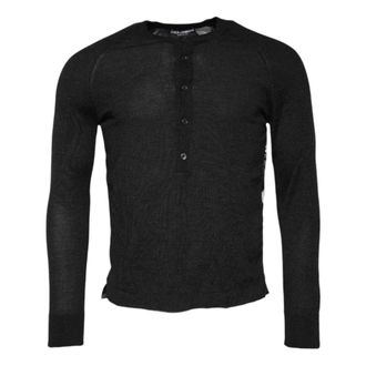 Dolce & Gabbana Schwarzer Pullover mit Palmblattmuster - - Knitwear - Herren - Schwarzk - XS