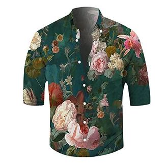 Generic Chemise hawa&iuml;enne &agrave; manches courtes pour homme - Style tropical hawa&iuml;en - Motif palmier - Chemise d&eacute;contract&eacute;e boutonn&eacute;e - Pour la plage, les Cara&iuml;bes
